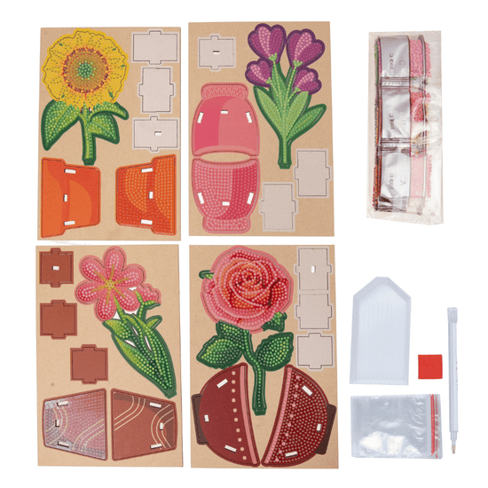 "Floral Vases" Crystal Art Wooden Decoration Kit - Set of 4 – Craft Buddy