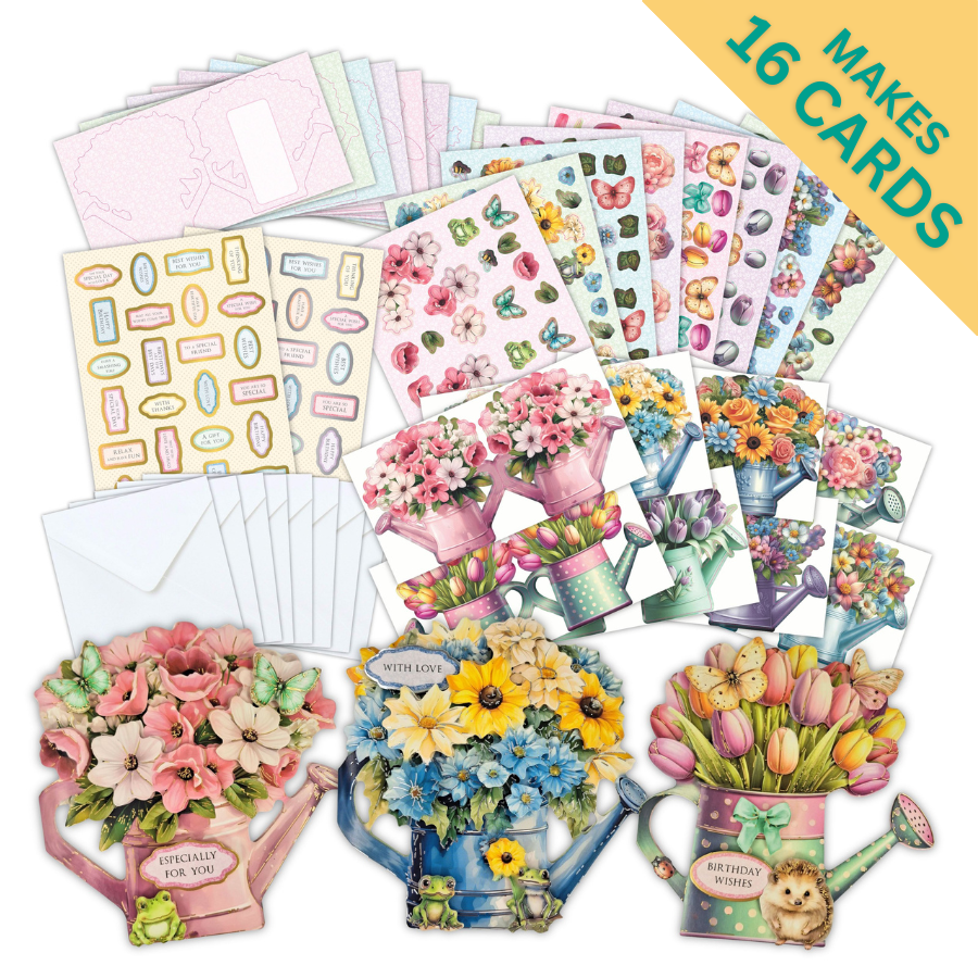Sunny Days Floral Watering Can Card Making Kit x 16 – Craft Buddy